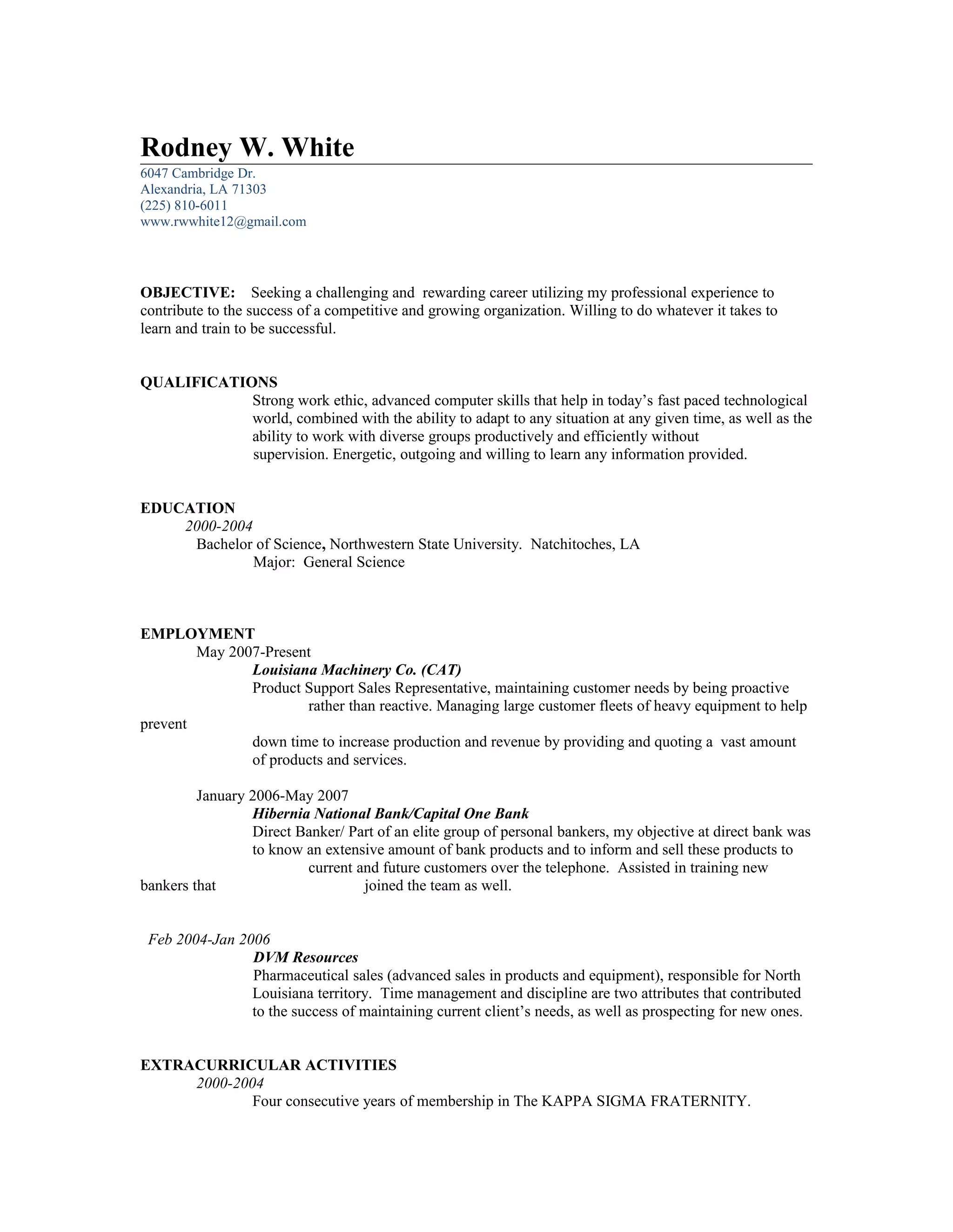 Rodney White (Resume) 2009 | DOC