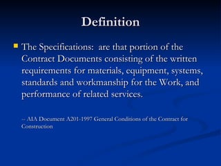 Specifications 101 | PPT