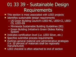 Sustainability and Specifications | PPT