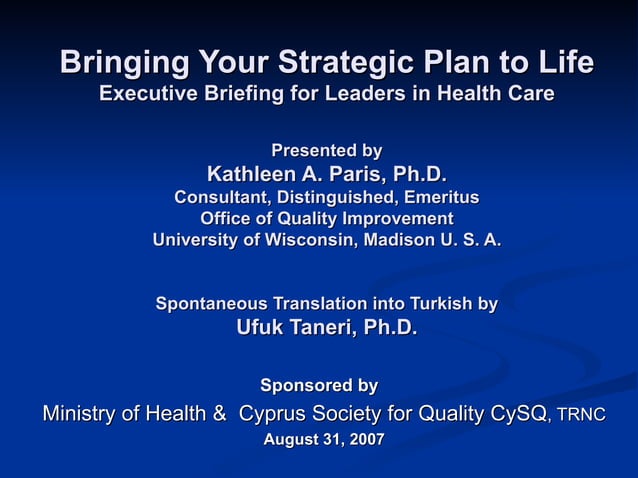 Strategic Planning In Healthcare. | PPT