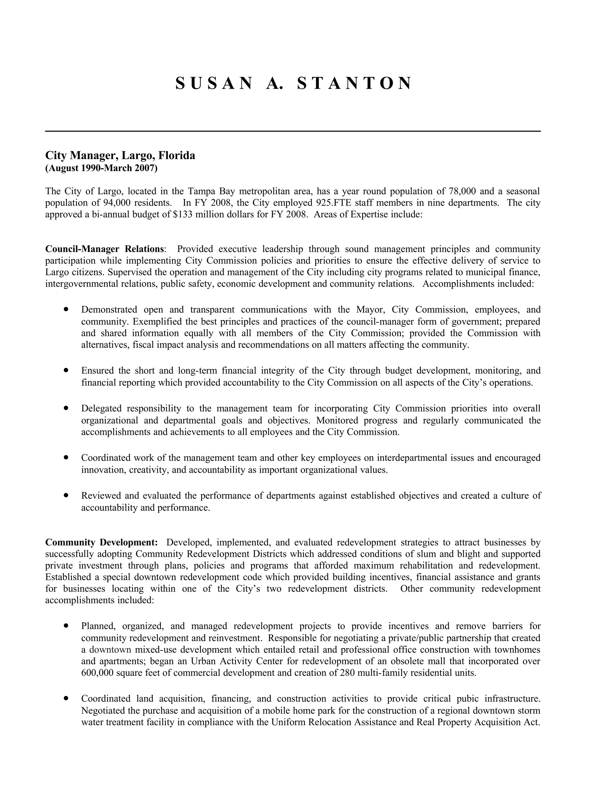 Susan A. Stanton Management Professional | PDF