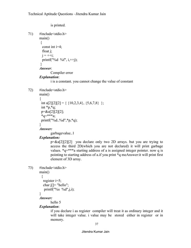 Technical Aptitude Questions E-Book Jithu Jain Mibs | PDF