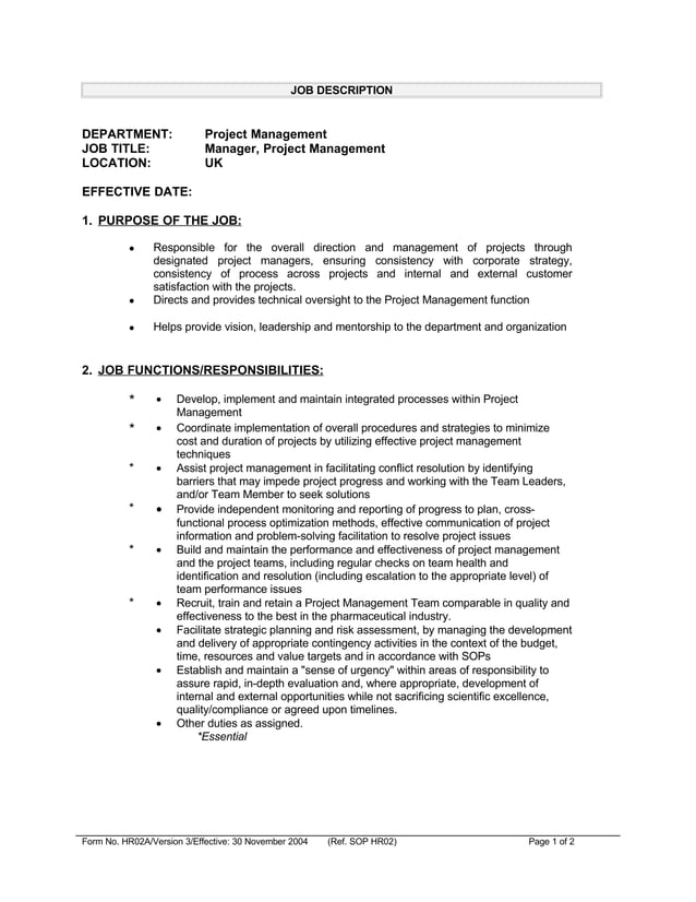 Manager, Project Manager UK (REF:4648) | DOC | Business Administration ...