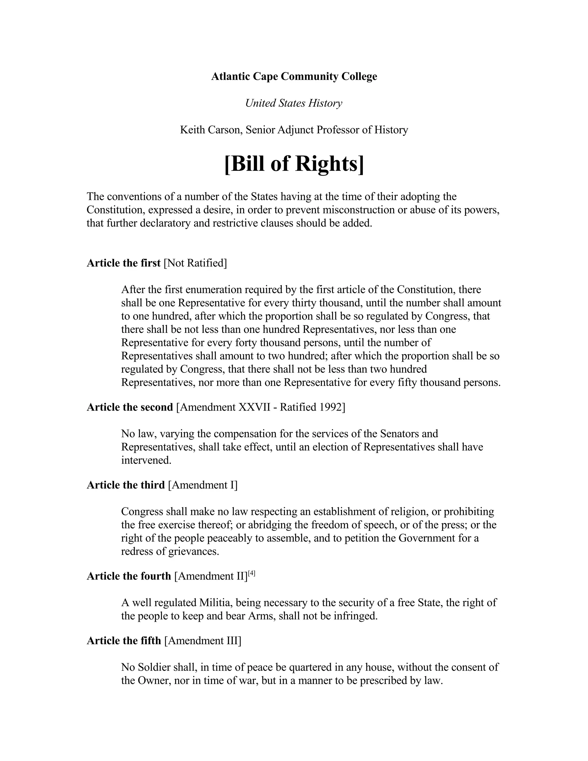 The Bill Of Rights (Us) | DOC