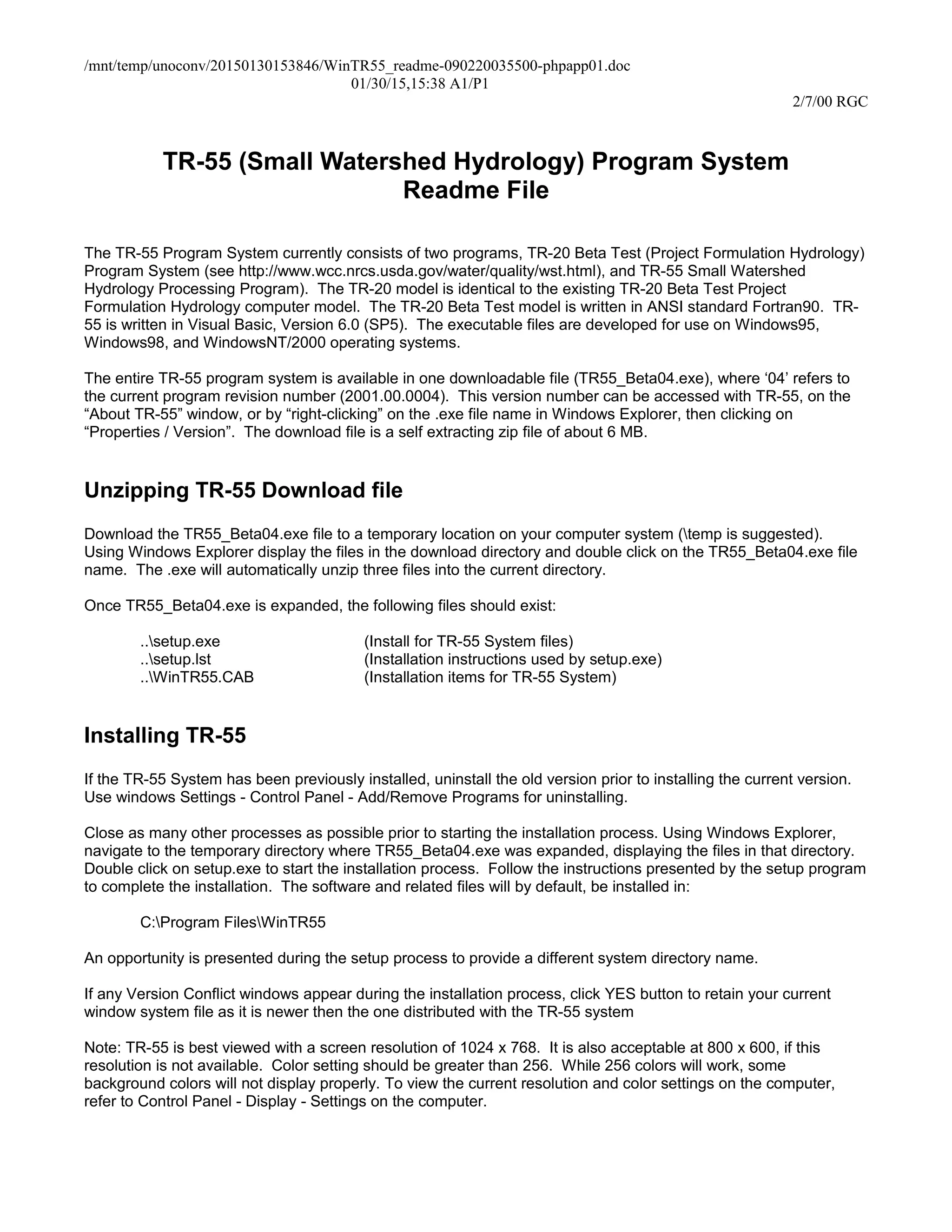 Win Tr55 Readme | DOC