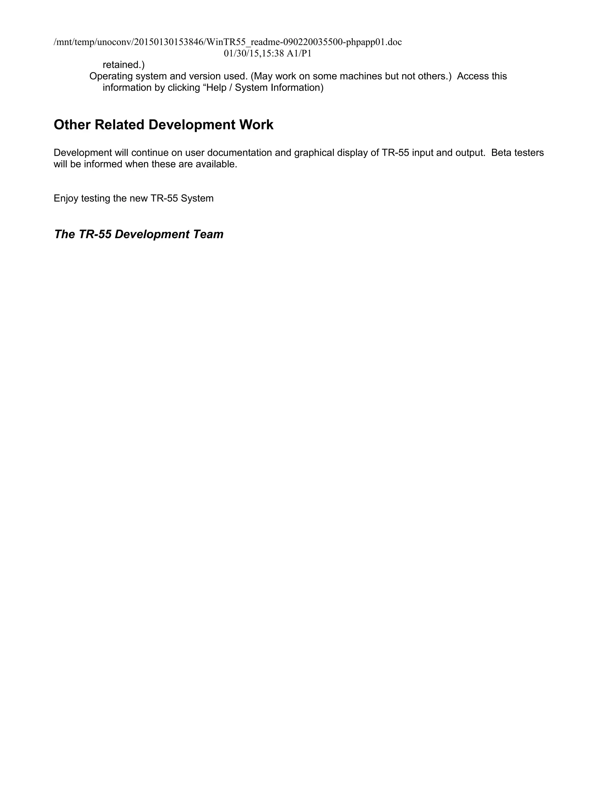 Win Tr55 Readme | DOC