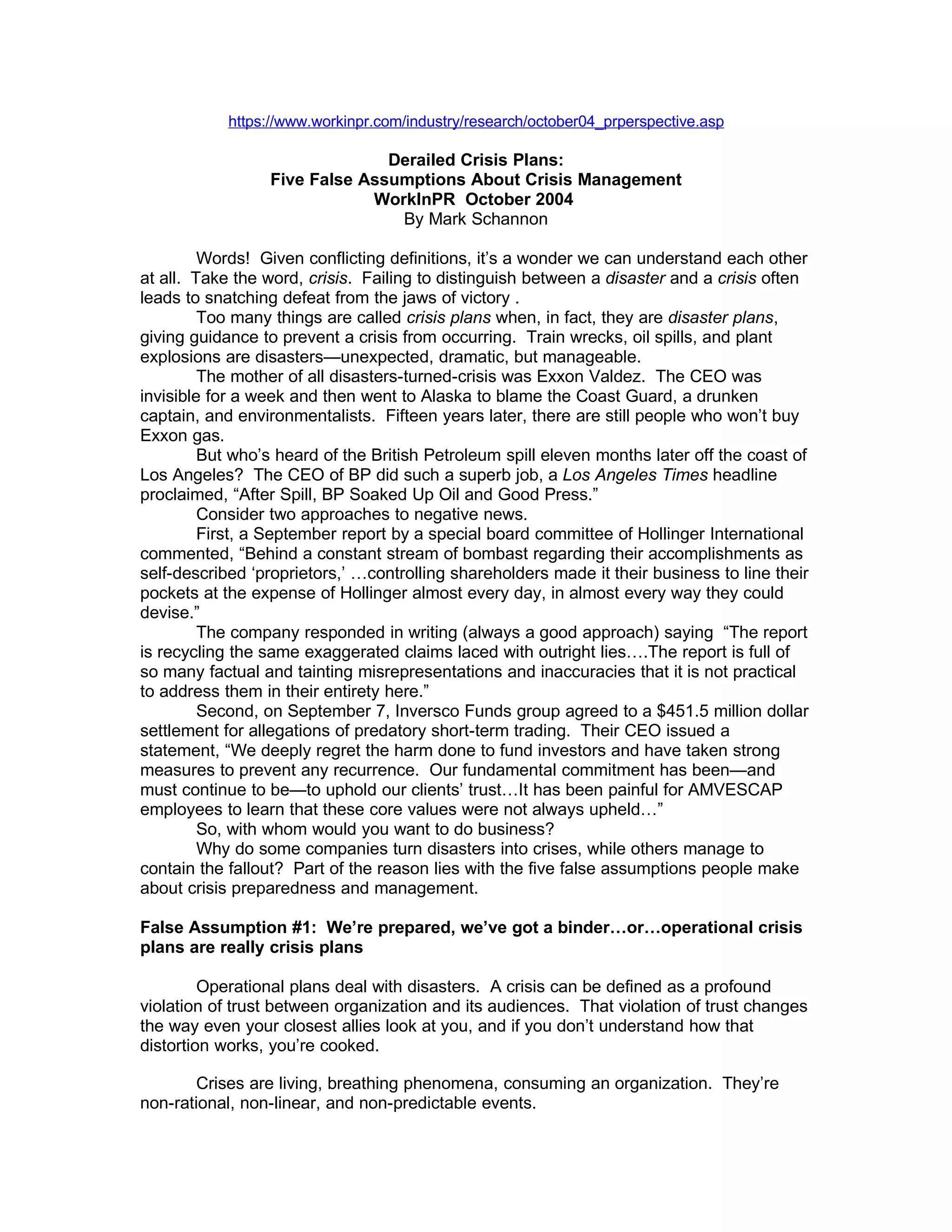 Derailed Crisis Plans | PDF