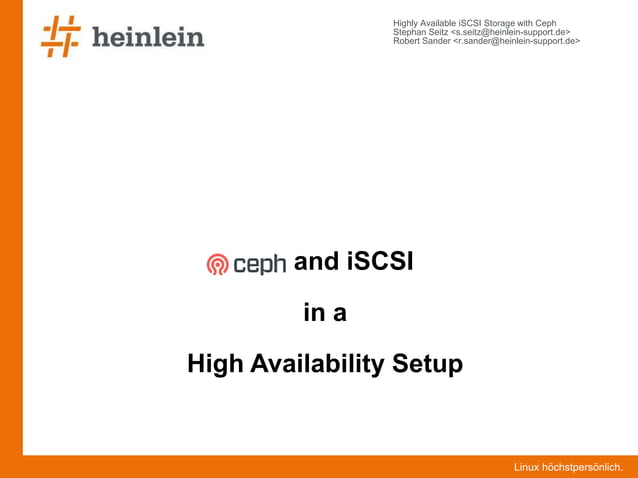 Ceph Day Berlin: Ceph and iSCSI in a high availability setup | PPT