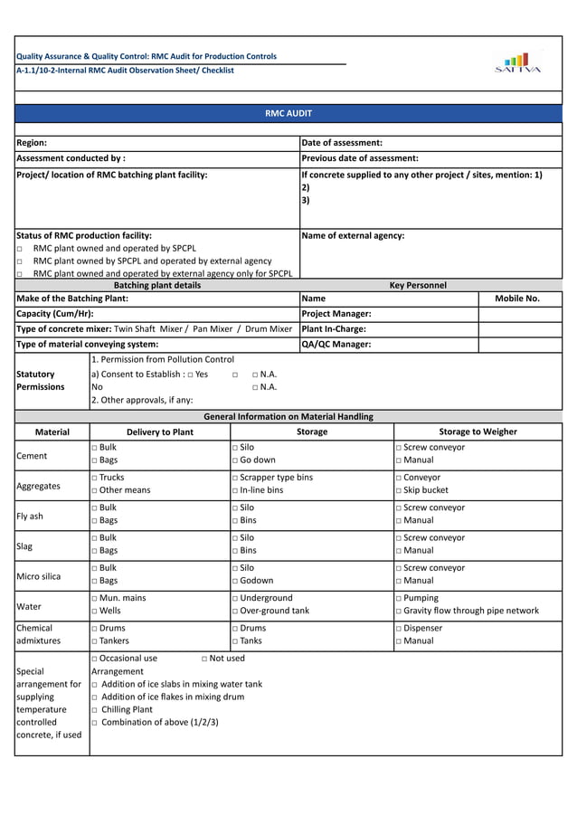 Quality control audit for RMC Plants | PDF | Civil Engineering Industry ...