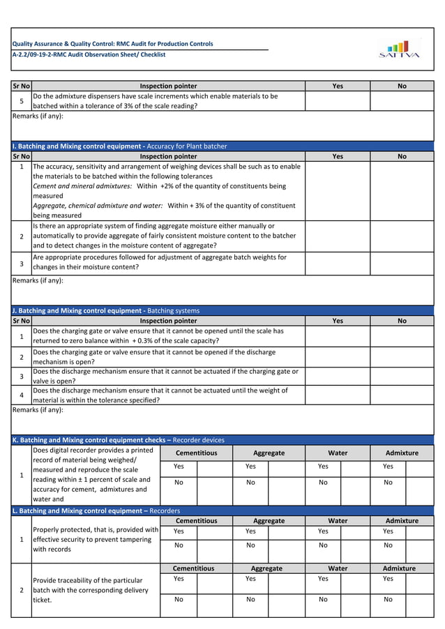 Quality control audit for RMC Plants | PDF | Civil Engineering Industry ...