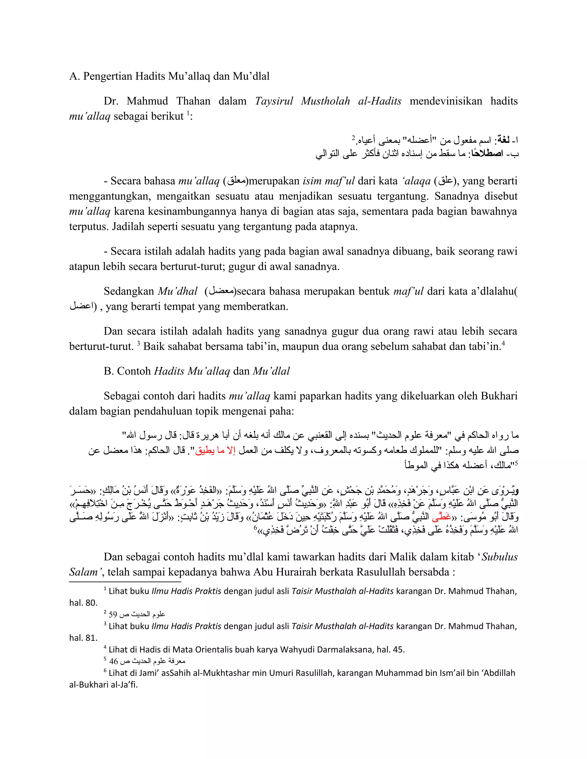 Hadits Mu'allaq & Mu'dlol | DOC