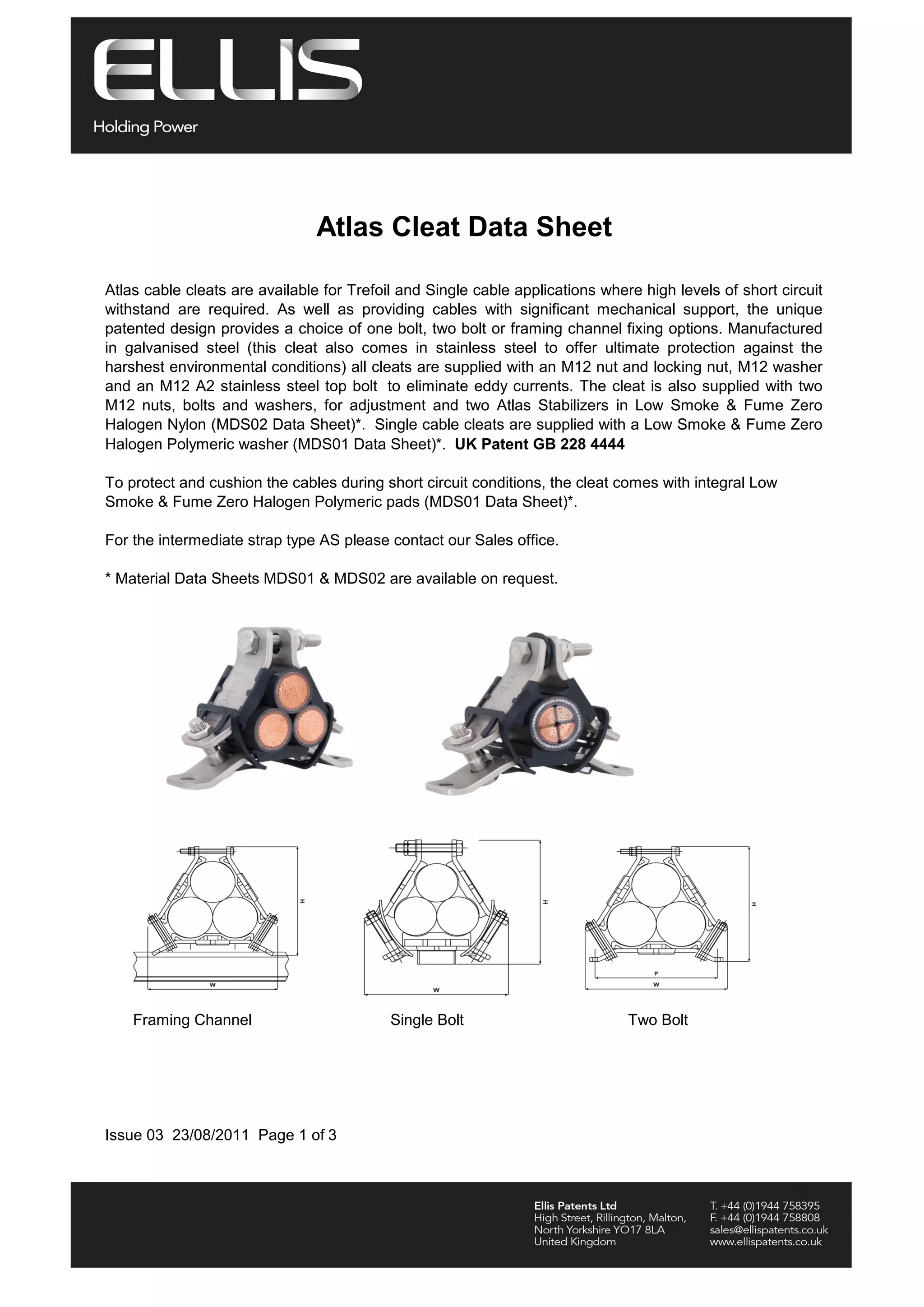Ellis Patents Atlas Cable Cleats (Single & Trefoil Cable Cleats) | PDF