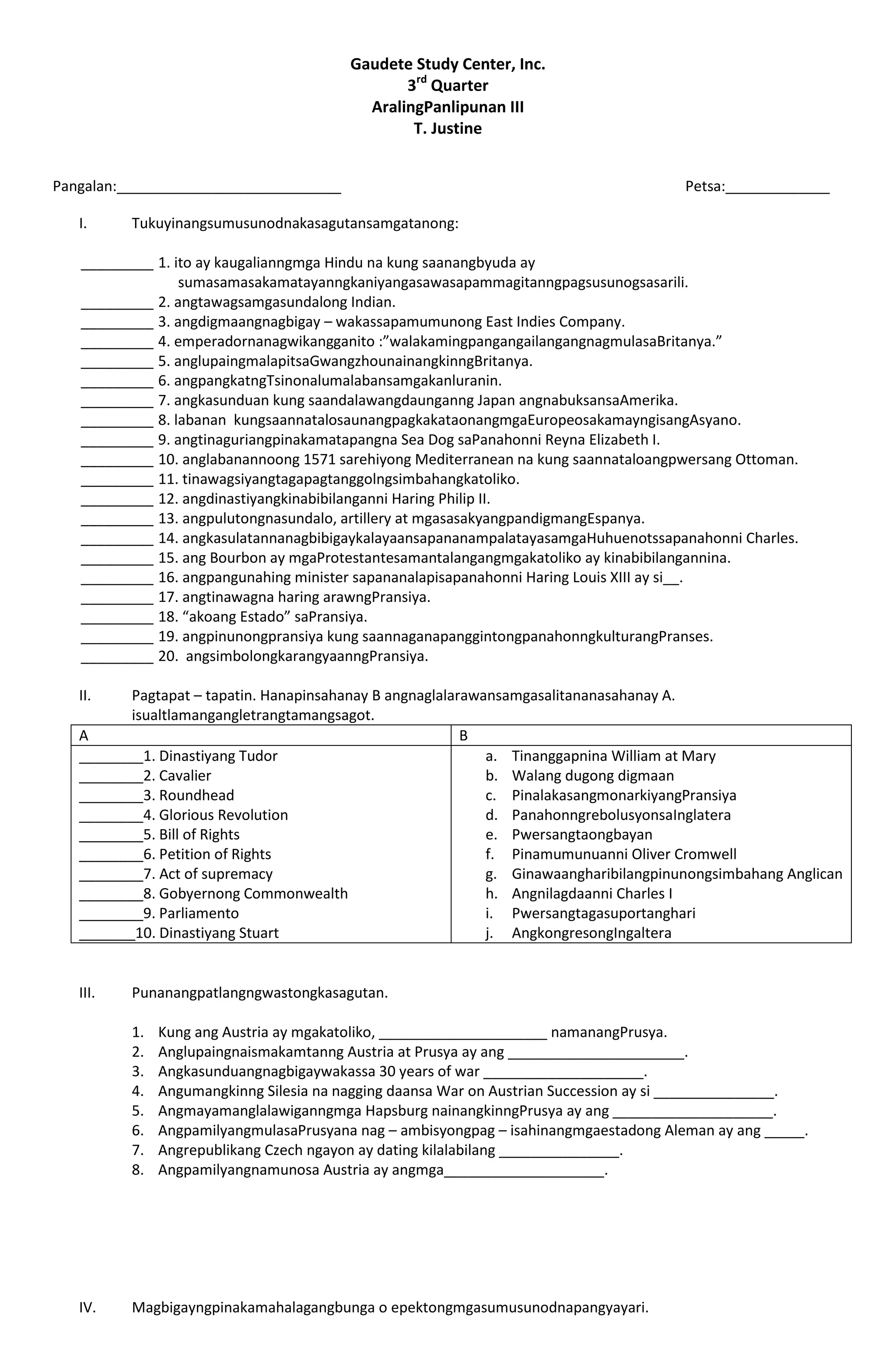 araling panlipunan III | DOCX | Religion & Spirituality
