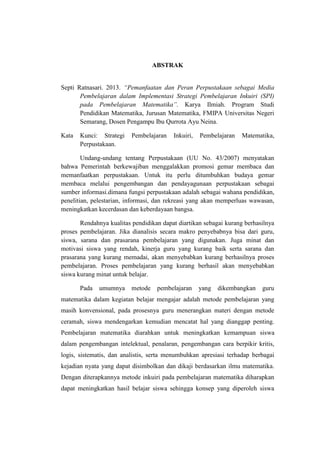 Perpustakaan sebagai Media dalam Implementasi Strategi Pembelajaran Inkuiri (SPI) pada ...