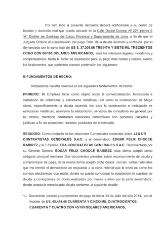 MODELO DE DEMANDA DE OBLIGACIÓN DE DAR SUMA DE DINERO | DOCX