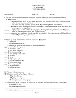 K to 12 SCIENCE Grade 3 (4th Quarter Summative QUIZ) | PDF