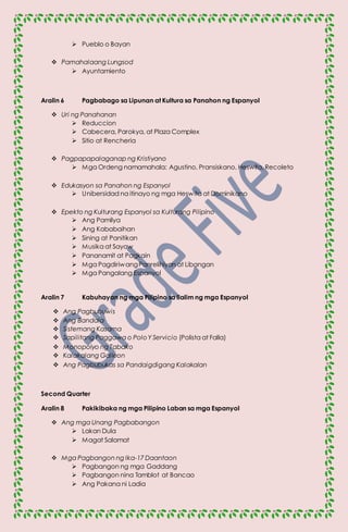 Araling Panlipunan-Course Outline for Grade Five | DOCX