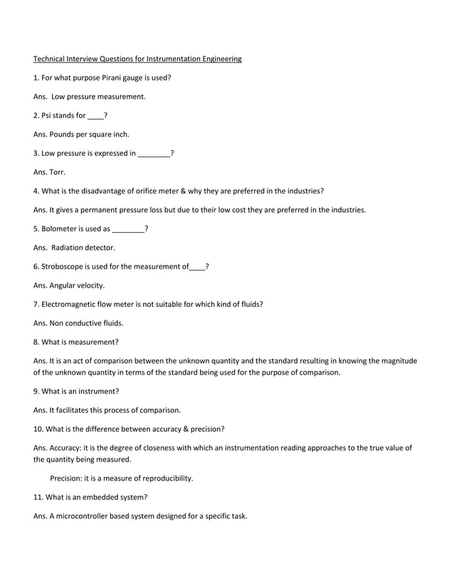 instrumentation interview questions | PDF