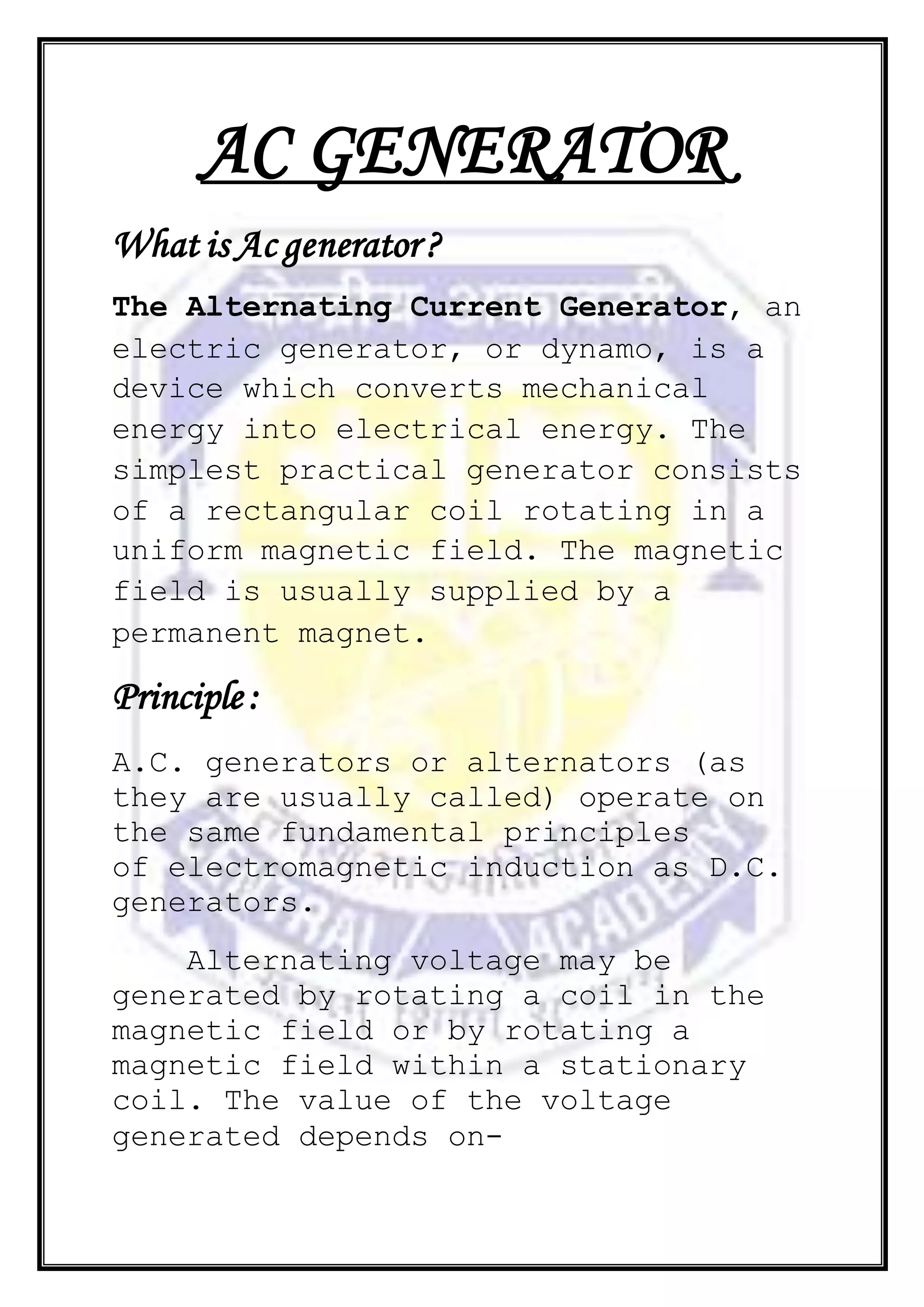 A. c. generator by sujay class 12th | DOCX