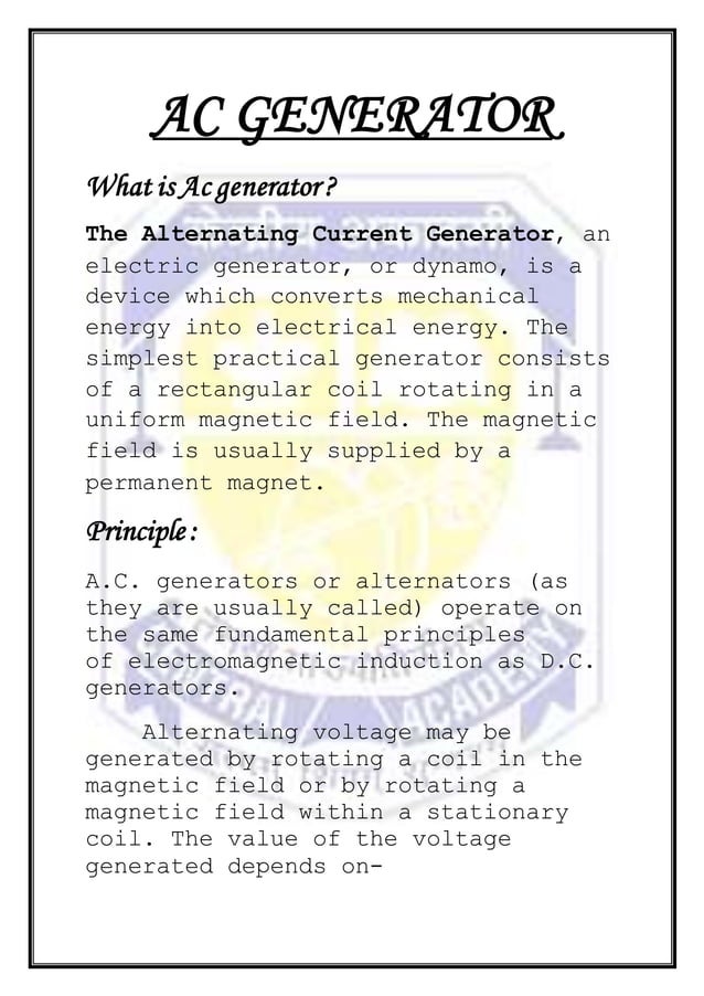 A. c. generator by sujay class 12th | DOCX | Physics | Science
