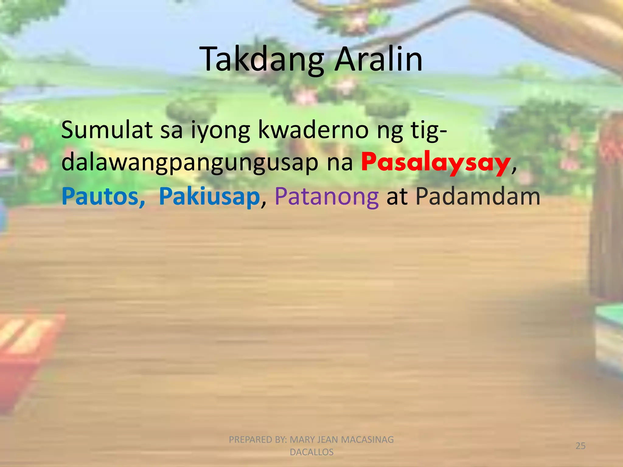 URI NG PANGUNGUSAP AYON SA GAMIT- FILIPINO GRADE 4 | PDF