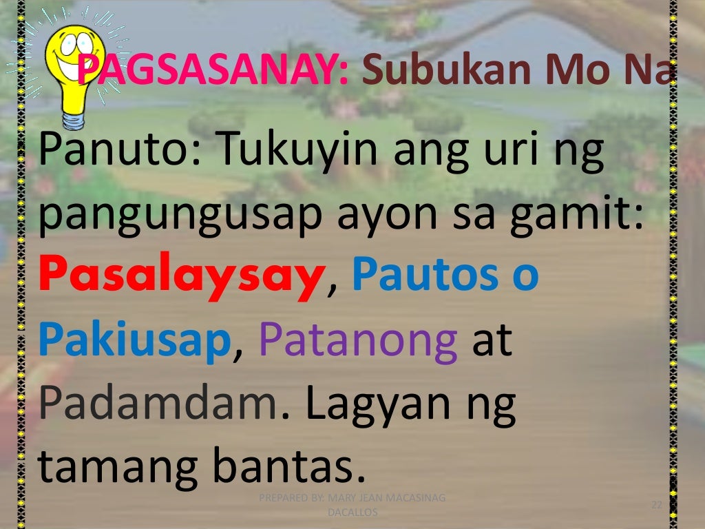 Uri Ng Pangungusap Ayon Sa Gamit Filipino Grade 4