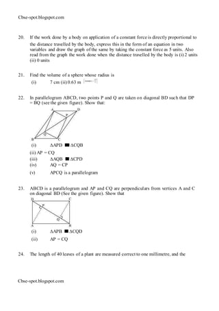 maths sample paper class 9 SA2 | PDF