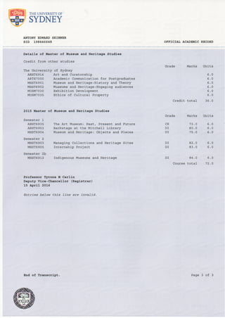 Testamur & Academic Results for Master Degree (MMHS), The University of ...