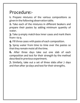 Chemistry inveatigatory project on setting of cement | DOCX