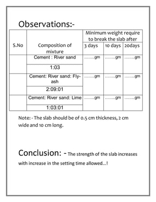 Chemistry inveatigatory project on setting of cement | DOCX