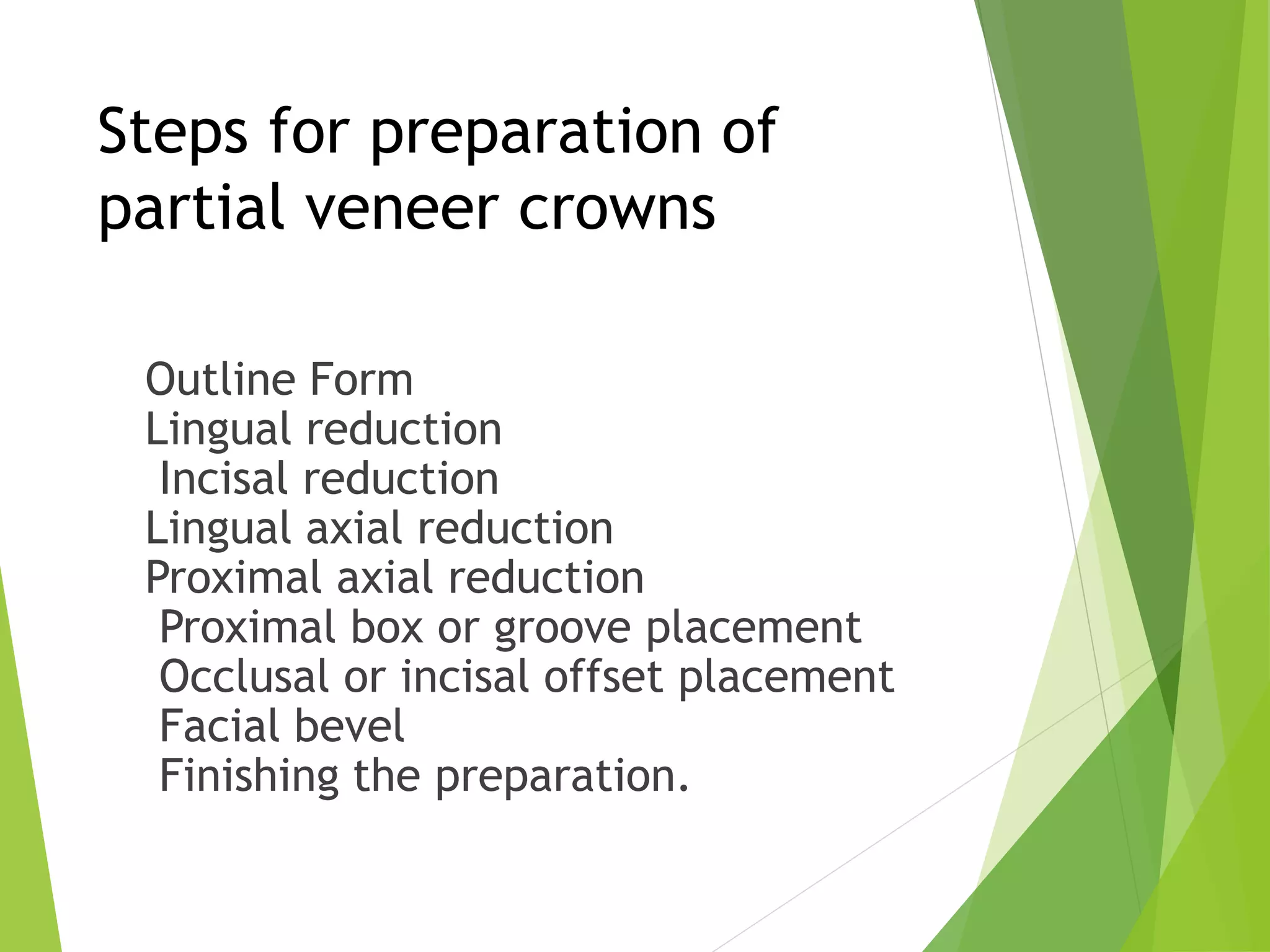 posterior partial veneer crown preparation | PPTX