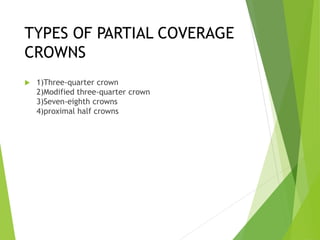 posterior partial veneer crown preparation | PPTX