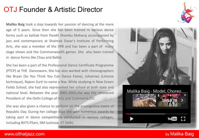 Malika Baig, Ol' That Jazz - Profile & Portfolio | PPTX