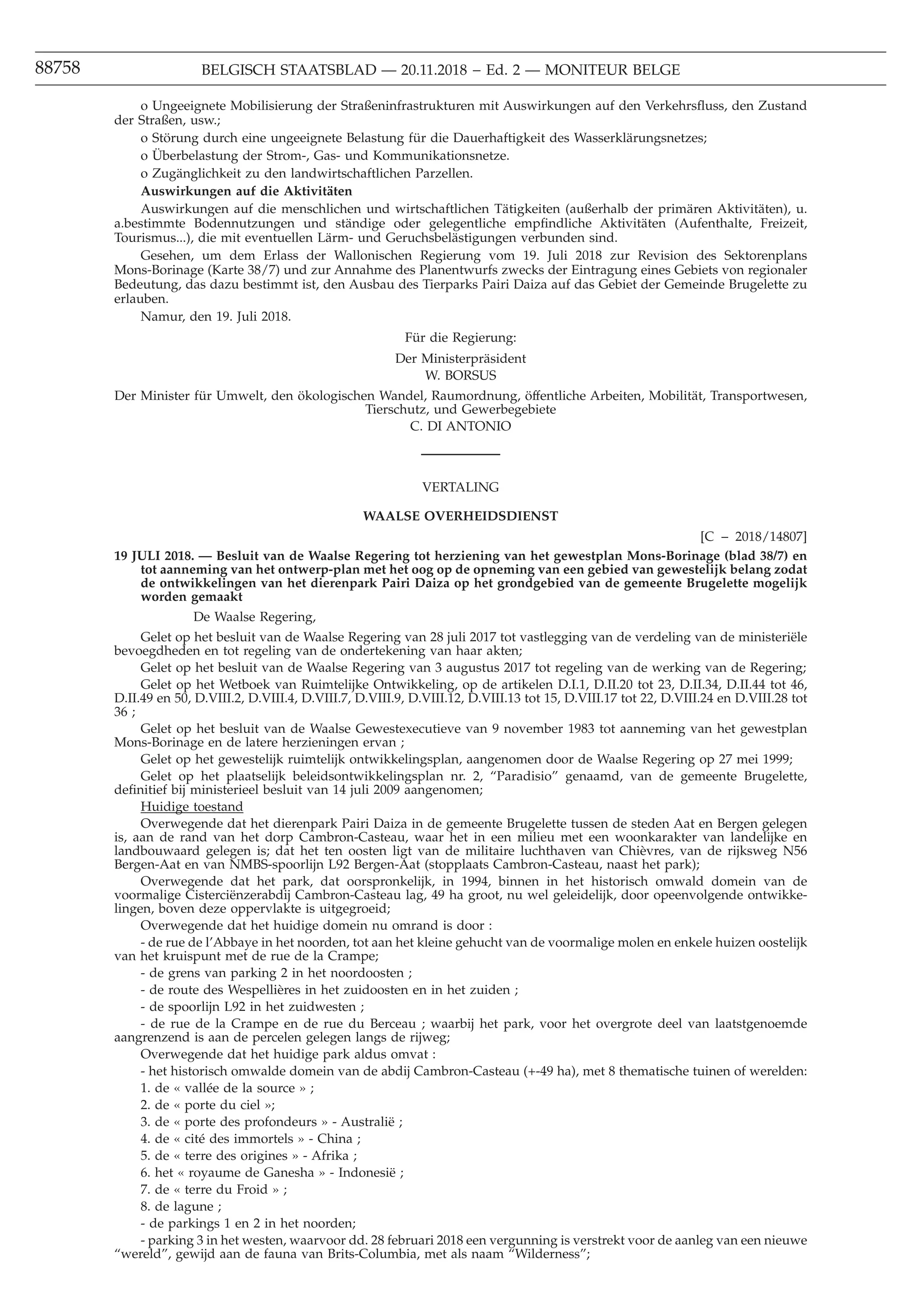 Waalse regering maakt uitbreiding Pairi Daiza mogelijk | PDF