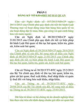 Phần I Hồ sơ hải quan - Sổ tay hướng dẫn nghiệp vụ cho doanh nghiệp | PDF