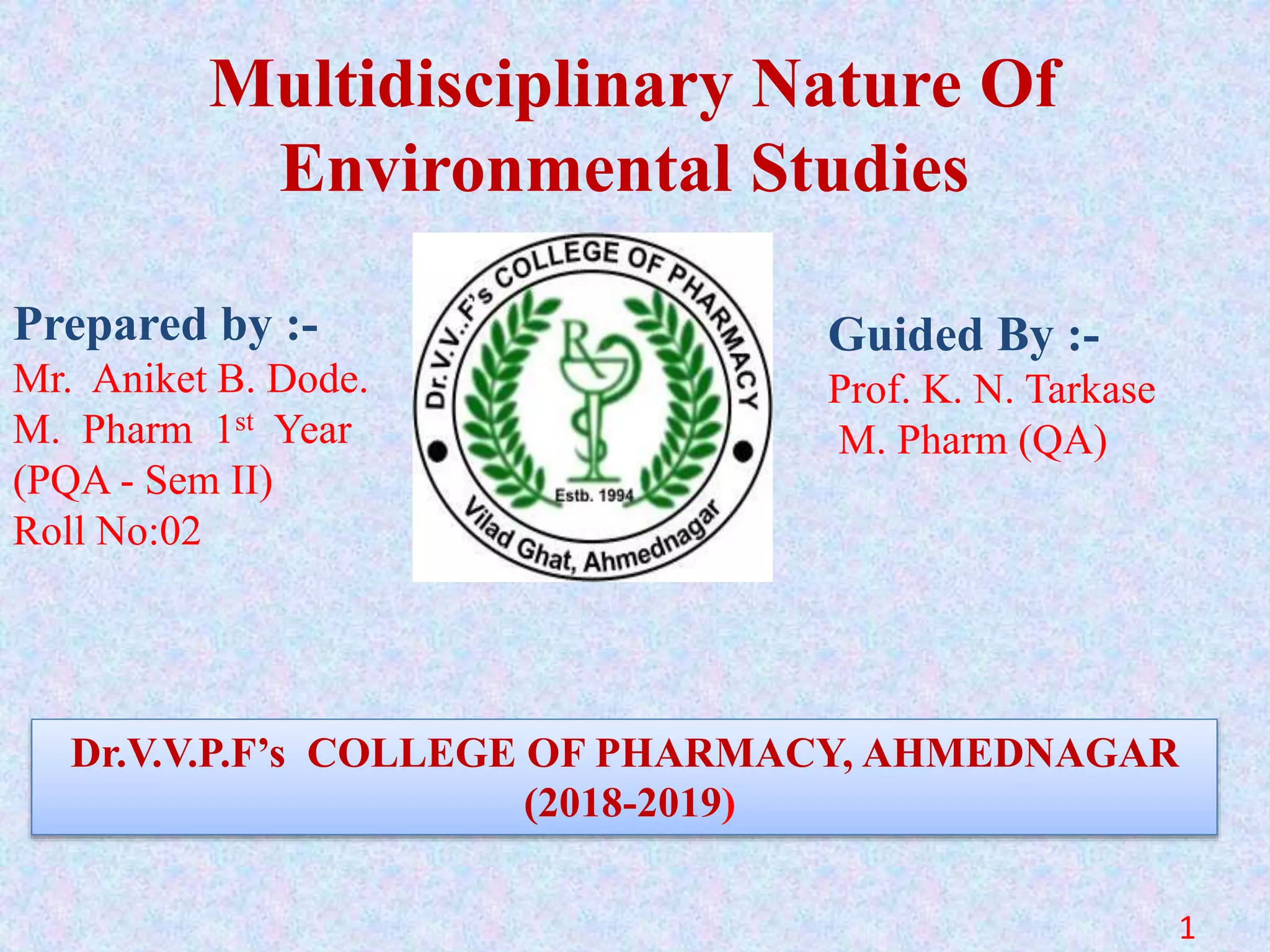 Multidisciplinary Nature Of Environmental studies | PPTX