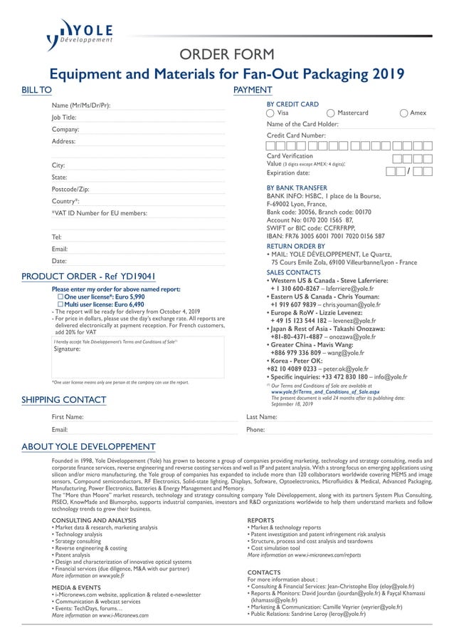 Equipment and Materials for Fan-Out Packaging 2019 report by Yole ...