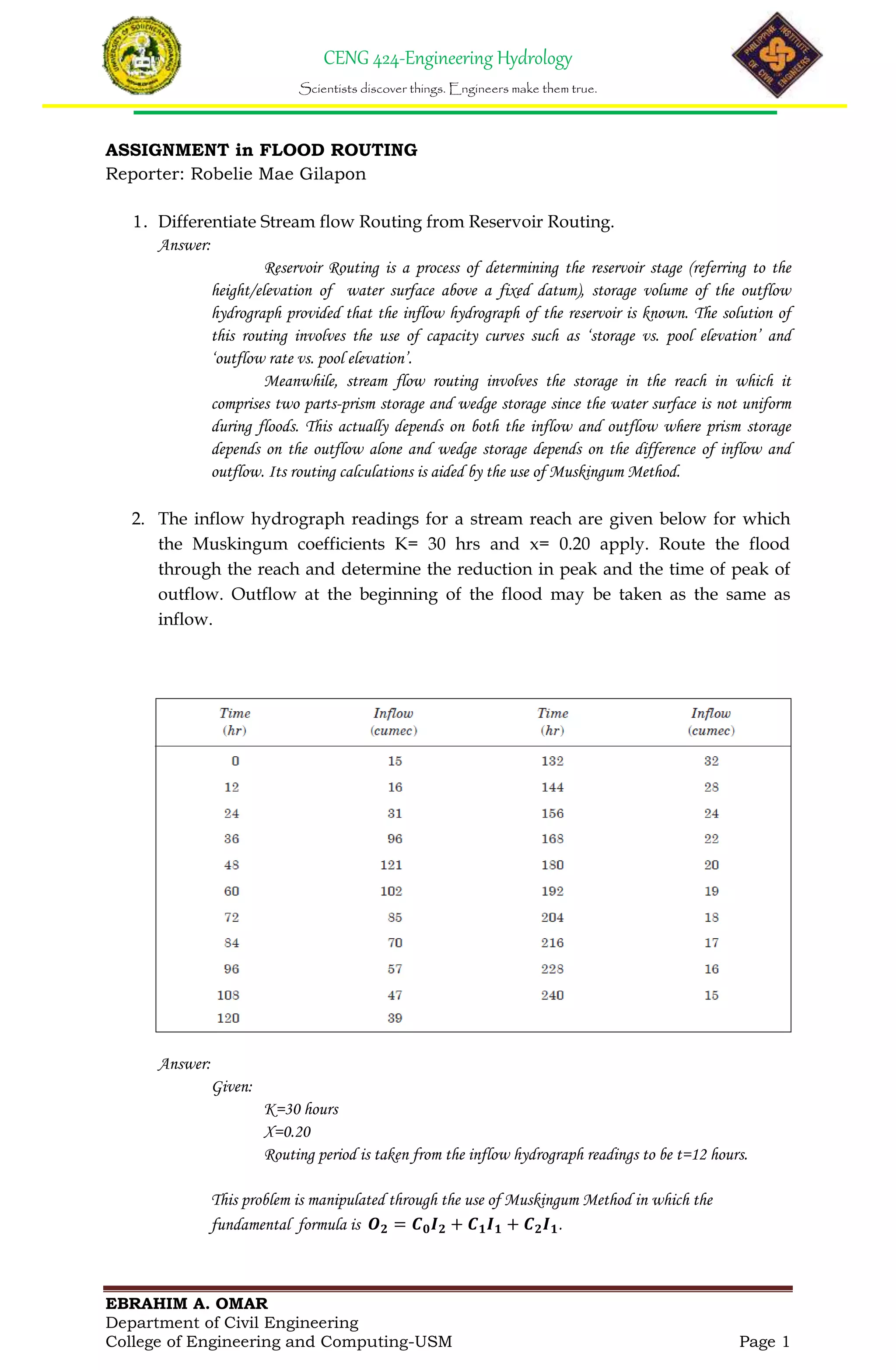 Flood Routing using Muskingum Method | DOCX