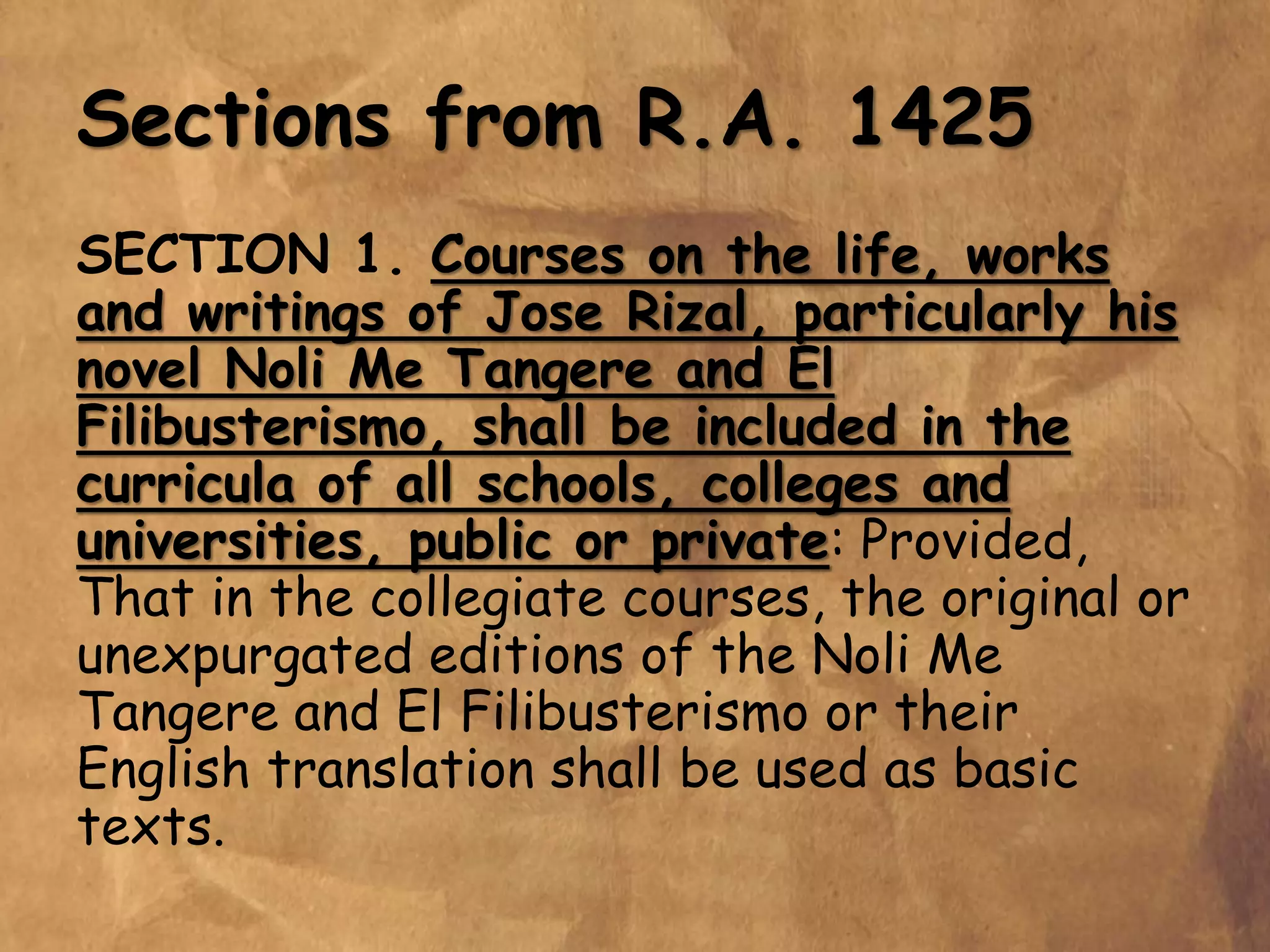 Republic Act No. 1425 (Rizal Law) | PPTX