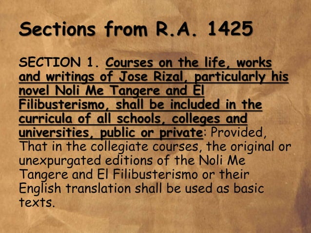Republic Act No. 1425 (Rizal Law) | PPTX | Civic affairs | Politics