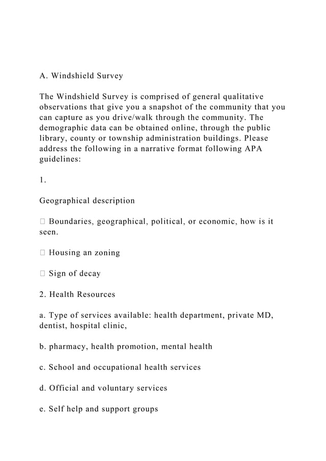 A. Windshield Survey The Windshield Survey is comprised of g | PDF