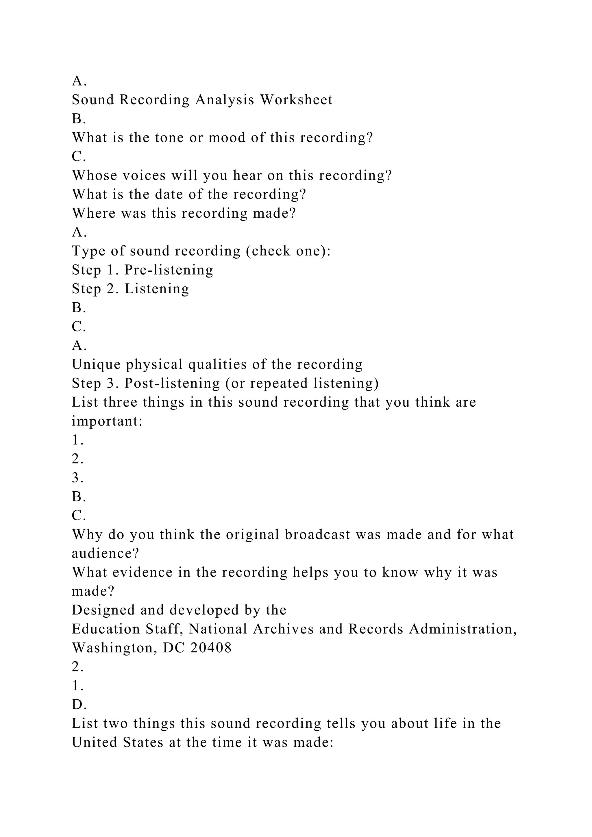 A.Sound Recording Analysis WorksheetB.What is the .docx