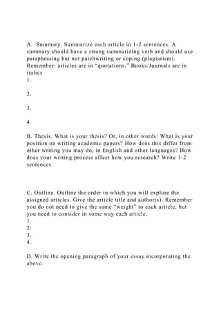A. Summary. Summarize each article in 1-2 sentences. A summary sh.docx