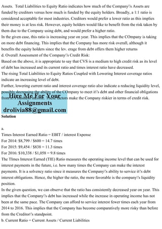a.Times Interest Earned Ratio = EBIT interest ExpenseFor 2014.pdf