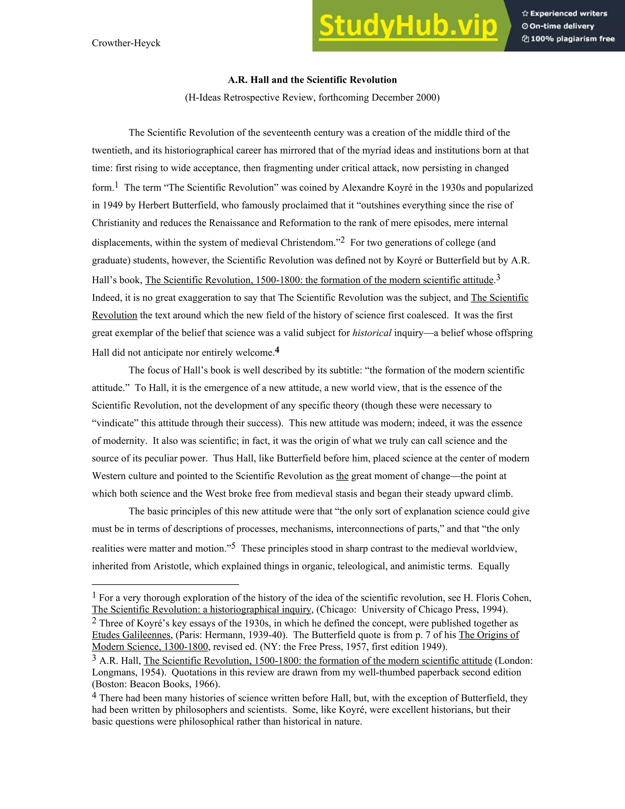 A.R. Hall And The Scientific Revolution | PDF