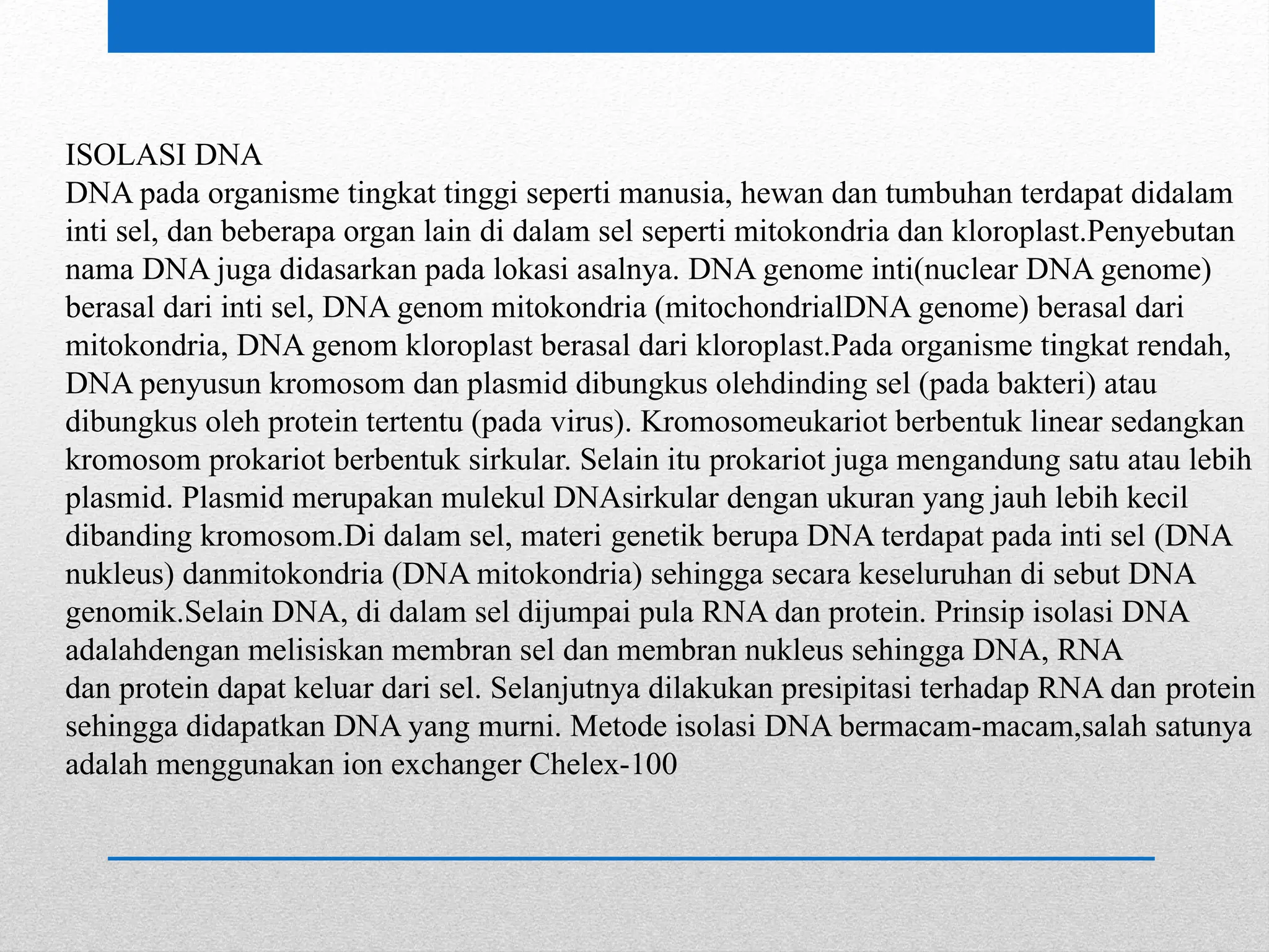 Tahapan Ekstraksi dan Purifikasi DNA, pengukuran kualitas DNA | PPTX