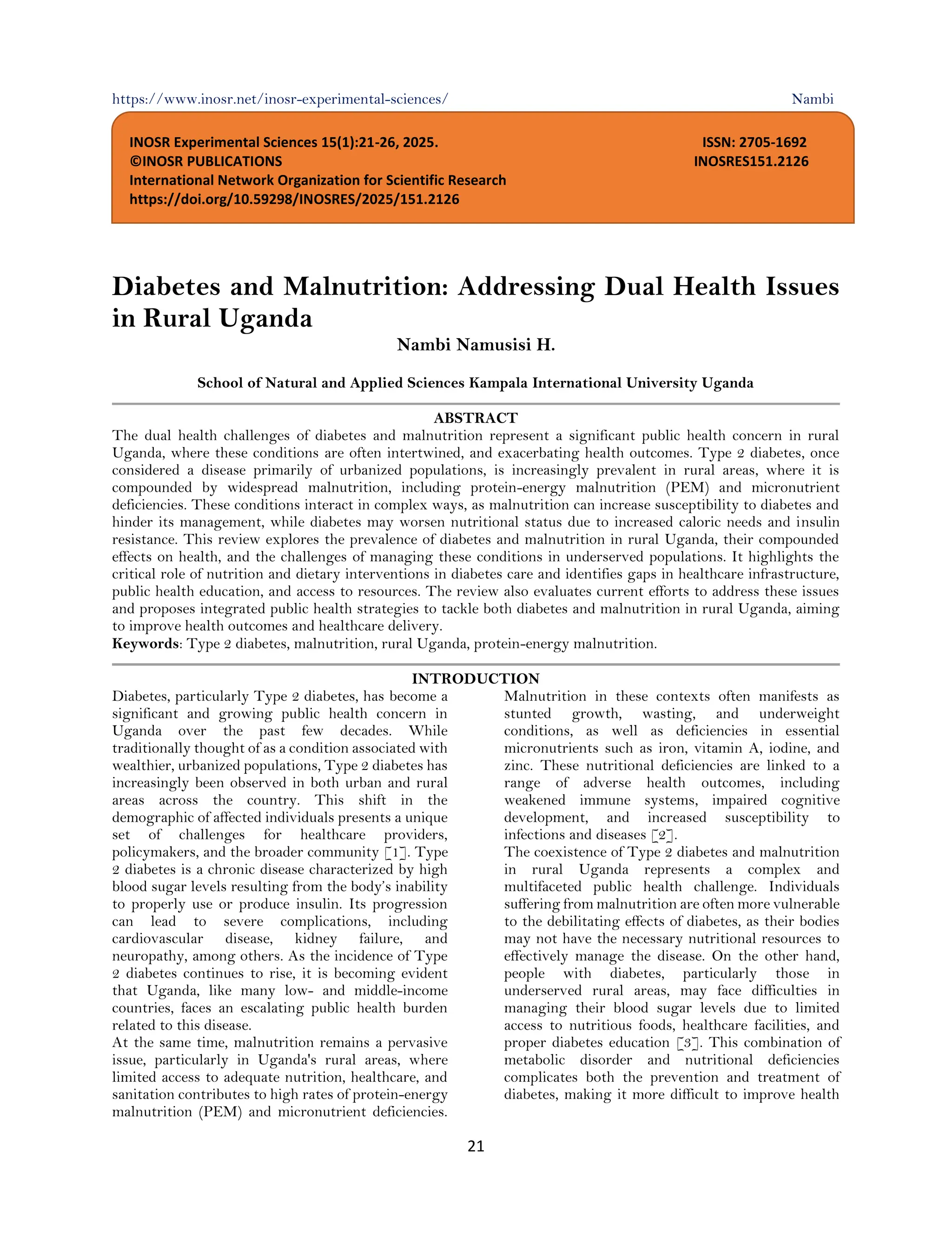 Diabetes and Malnutrition: Addressing Dual Health Issues in Rural ...
