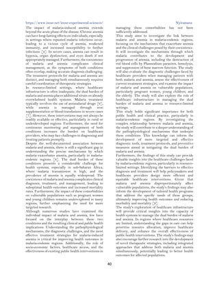 Anemia as a Complicating Factor in Malaria Management: Impacts on ...