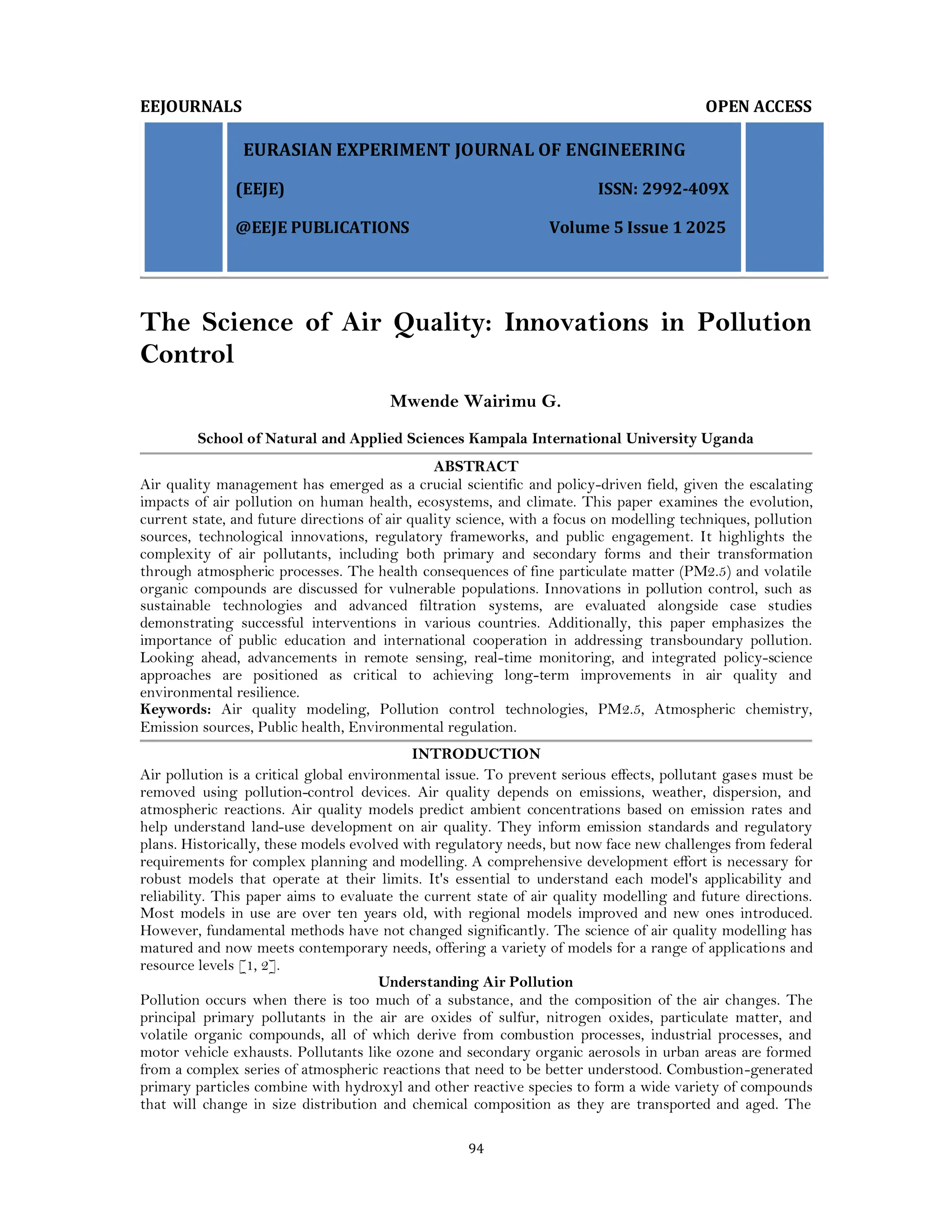 The Science of Air Quality: Innovations in Pollution Control (www.kiu.ac.ug) | PDF