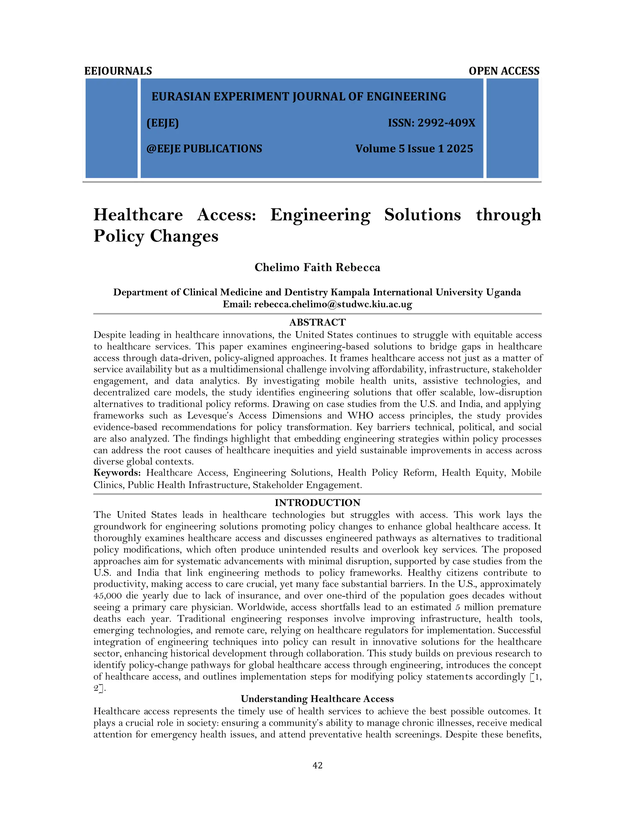 Healthcare Access: Engineering Solutions through Policy Changes (www.kiu.ac.ug) | PDF